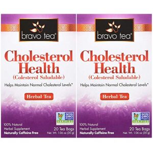 Bravo Tea Cholesterol Health Herbal Tea Caffeine Free, 20 Tea Bags, 2 Count