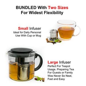 URBAN ESCAPE Tea Steeper For-Loose Tea Leaf (2 PACK-LARGE for Teapot/Kettle & SMALL for Mug/Cup 20oz) Tea Infuser Tea Diffuser Extra Fine Mesh Stainless Steel Tea Strainer Ball Colador Infusor té