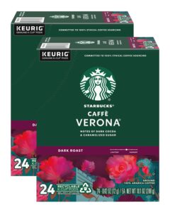 starbucks coffee k-cup pods, caffè verona, dark roast coffee, notes of dark cocoa & caramelized sugar, keurig genuine k-cup pods, 24 ct k-cups/box (pack of 2 boxes)