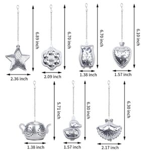 TsLinc 8pcs Loose Leaf Tea Infuser with Chain and Drip Trays Stainless Steel Tea Ball Tea Strainer for Loose Tea Tea Steeper for Tea Flavoring Herbal Spices Seasonings, Silver