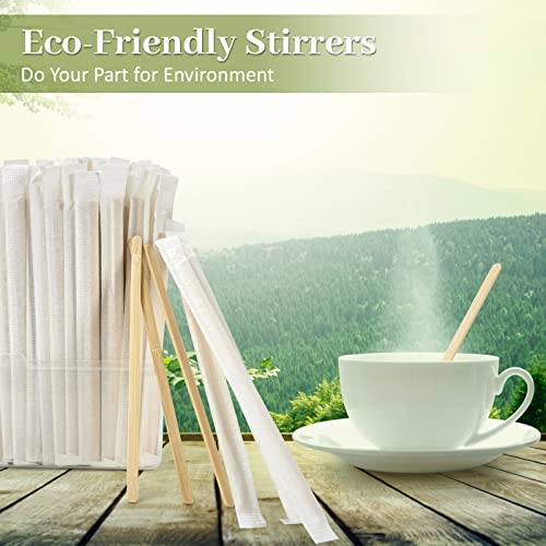 Bamboo Coffee Stirrers Individually Wrapped 200 Count in Storage Box – Coffee Stir Sticks 5.5 inch Coffee Bar Disposable individually wrapped coffee stirrers for Coffee and Cocktail