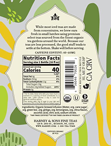 Harney & Sons Organic Green Iced Tea with Citrus & Ginkgo, Certified Organic and Fair Trade (70026), 16 Fl Oz (Pack of 12)