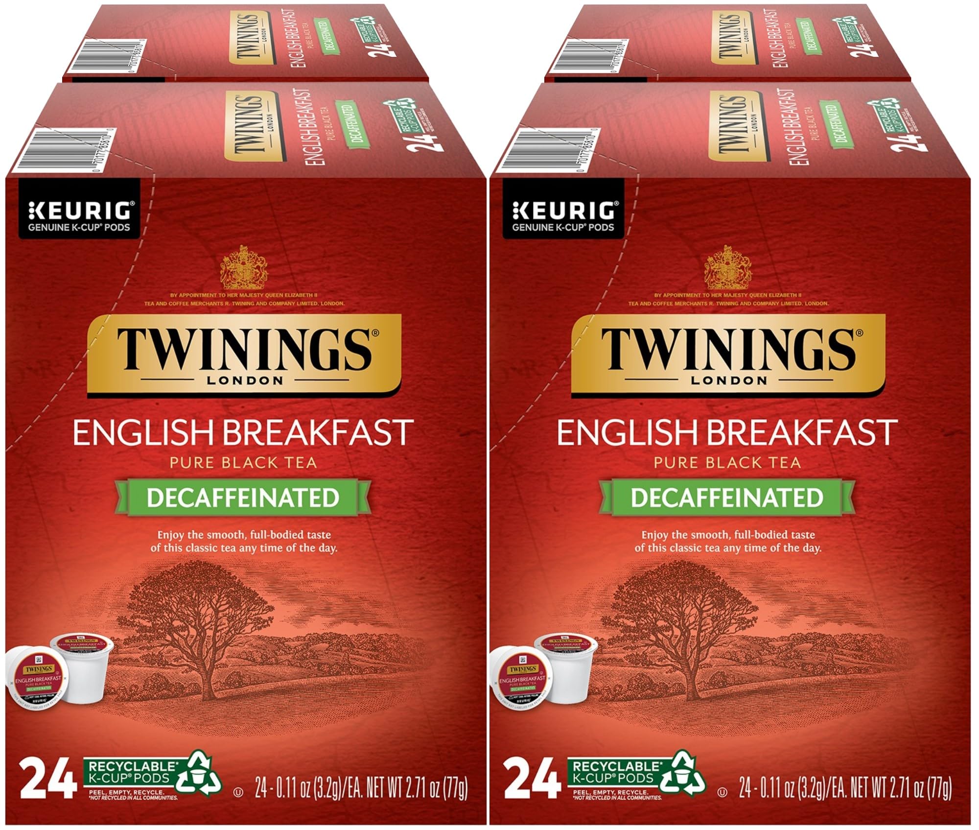 Twinings Decaf English Breakfast Tea K-Cup Pods for Keurig, Naturally Decaffeinated Black Tea, Smooth, Flavourful, Robust, 24 Count (Pack of 4)