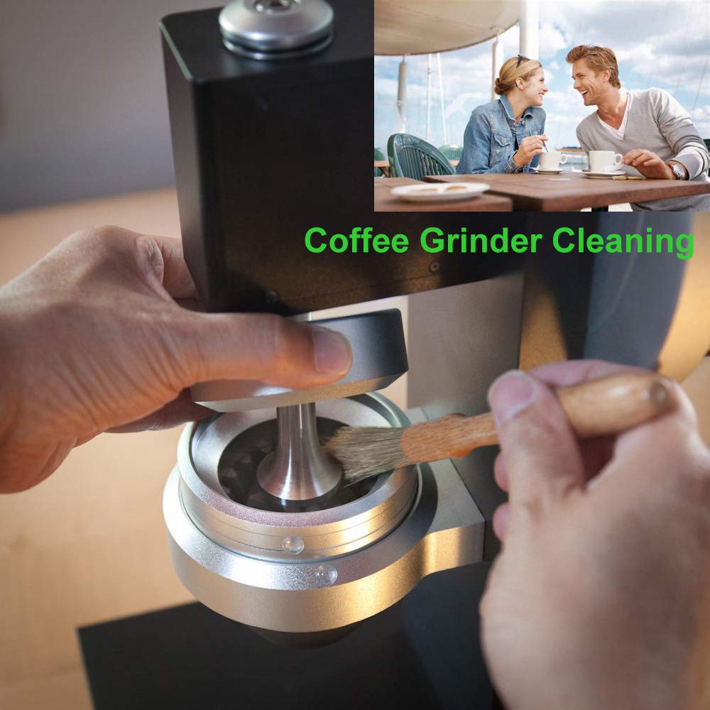 Coffee Grinder Cleaning Brush + Coffee Brush Wood Handle & Natural Bristles Pastry Brush