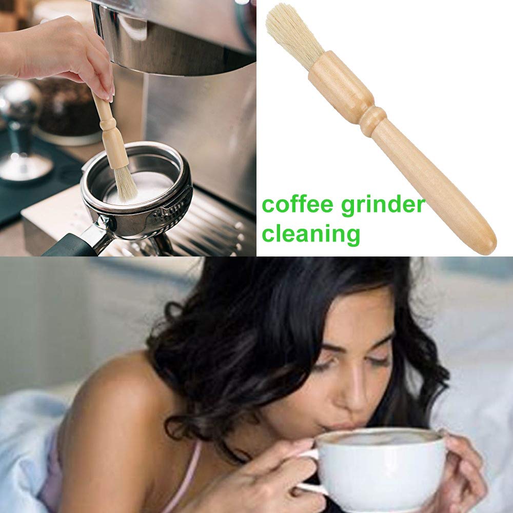 Coffee Grinder Cleaning Brush + Coffee Brush Wood Handle & Natural Bristles Pastry Brush