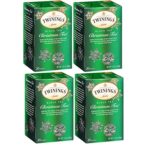 Twinings Christmas Tea - Black Tea Blended with Spicy and Aromatic Clove and Cinnamon, Tea Bags Individually Wrapped, 20 Count Ea (Pack of 4)