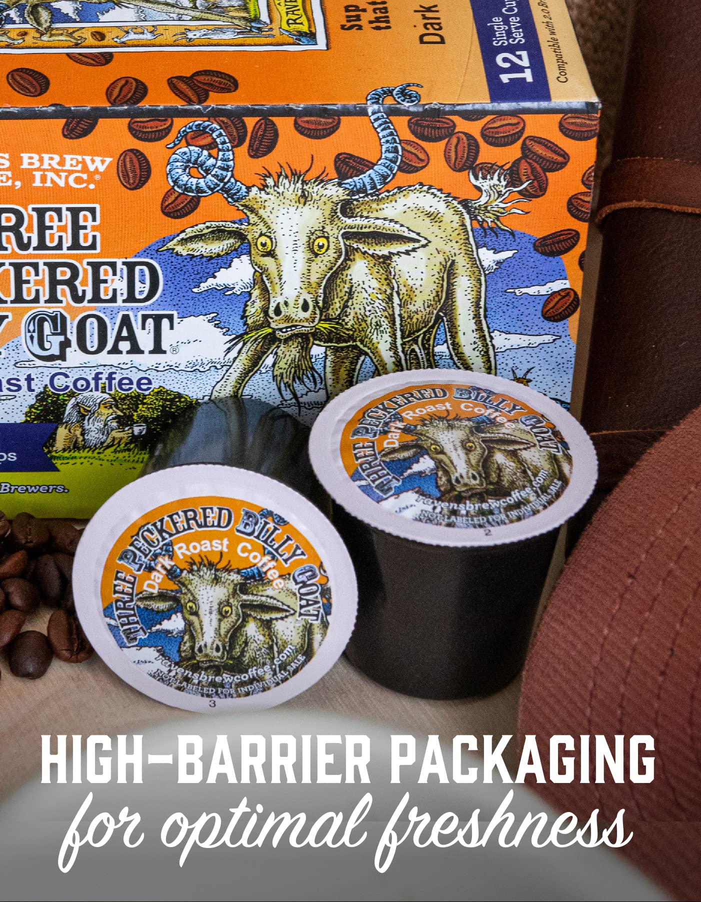 Raven’s Brew Coffee High Caffeine Dark Roast K-Cup Compatible Single Serve Pods — Three Peckered Billy Goat 12ct