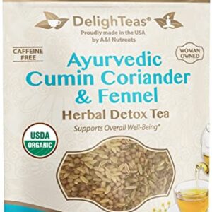 DelighTeas Organic Digest & Detox CCF Tea | Ayurvedic Cumin, Coriander, Fennel Loose Leaf Tea for Digestion, Detox, Cleanse | USDA Organic, Non-GMO, Caffeine Free, Sugar Free | 20 Servings, 1.5 oz.