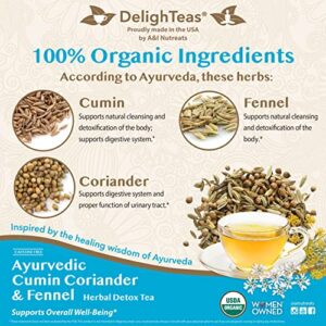 DelighTeas Organic Digest & Detox CCF Tea | Ayurvedic Cumin, Coriander, Fennel Loose Leaf Tea for Digestion, Detox, Cleanse | USDA Organic, Non-GMO, Caffeine Free, Sugar Free | 20 Servings, 1.5 oz.