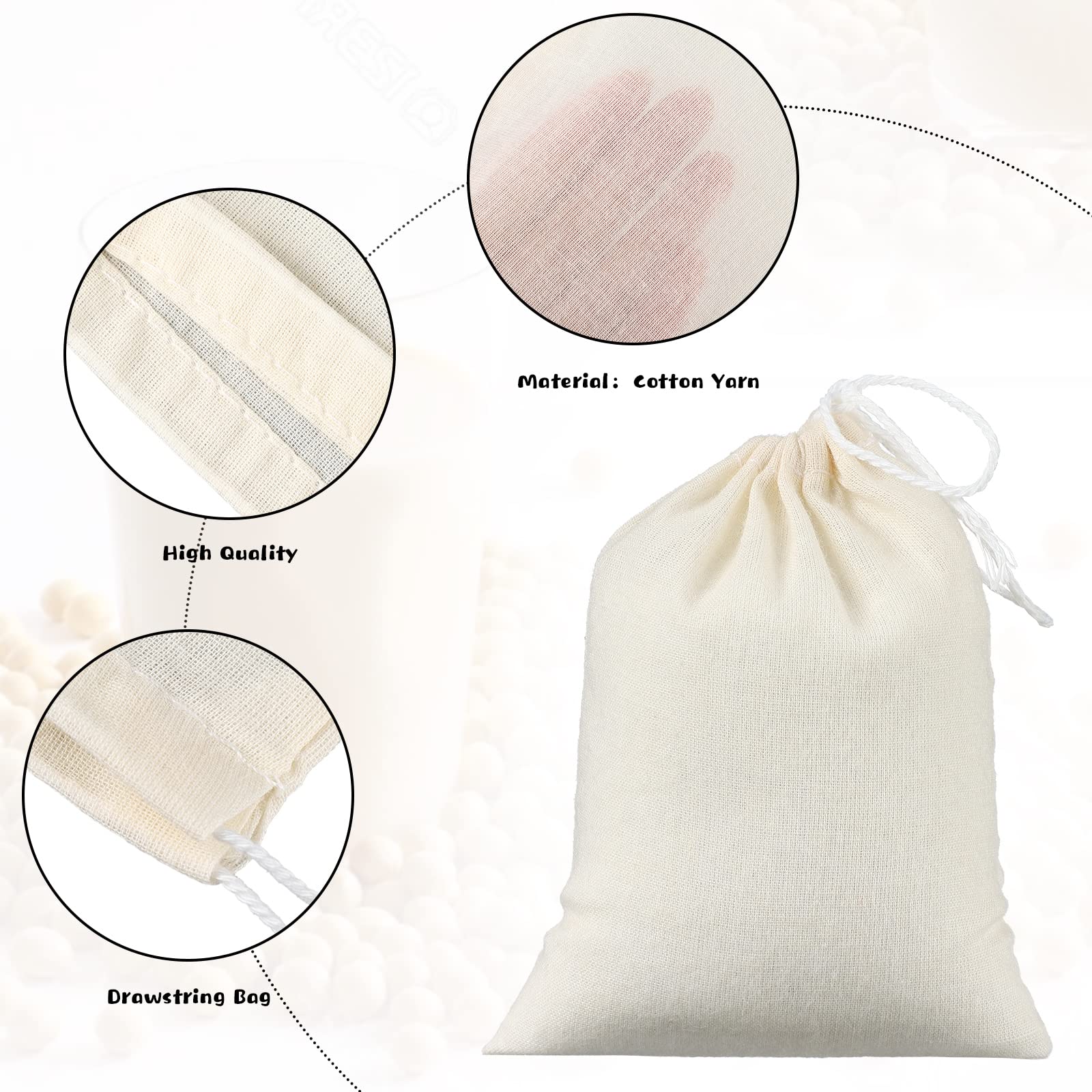 100 Pieces Cheesecloth Bags for Straining Reusable Tea Filter Bags Muslin Bags Cold Brew Bags Milk Tea Filter Strainer Cheese Clothes Cheese Cloth Bags for Office Kitchen Cooking (3 x 4 Inch)