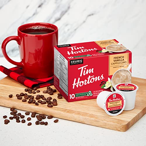 Tim Hortons French Vanilla Cappuccino Flavoured Coffee, Single Serve Keurig K-Cup Pods, 10 Count