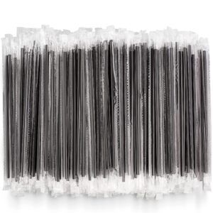 durahome plastic stirrer straws individually wrapped 1000 pack, black 5.75-inch sip drinking stir sticks for cocktails and coffee, bpa-free disposable restaurant style, bulk set