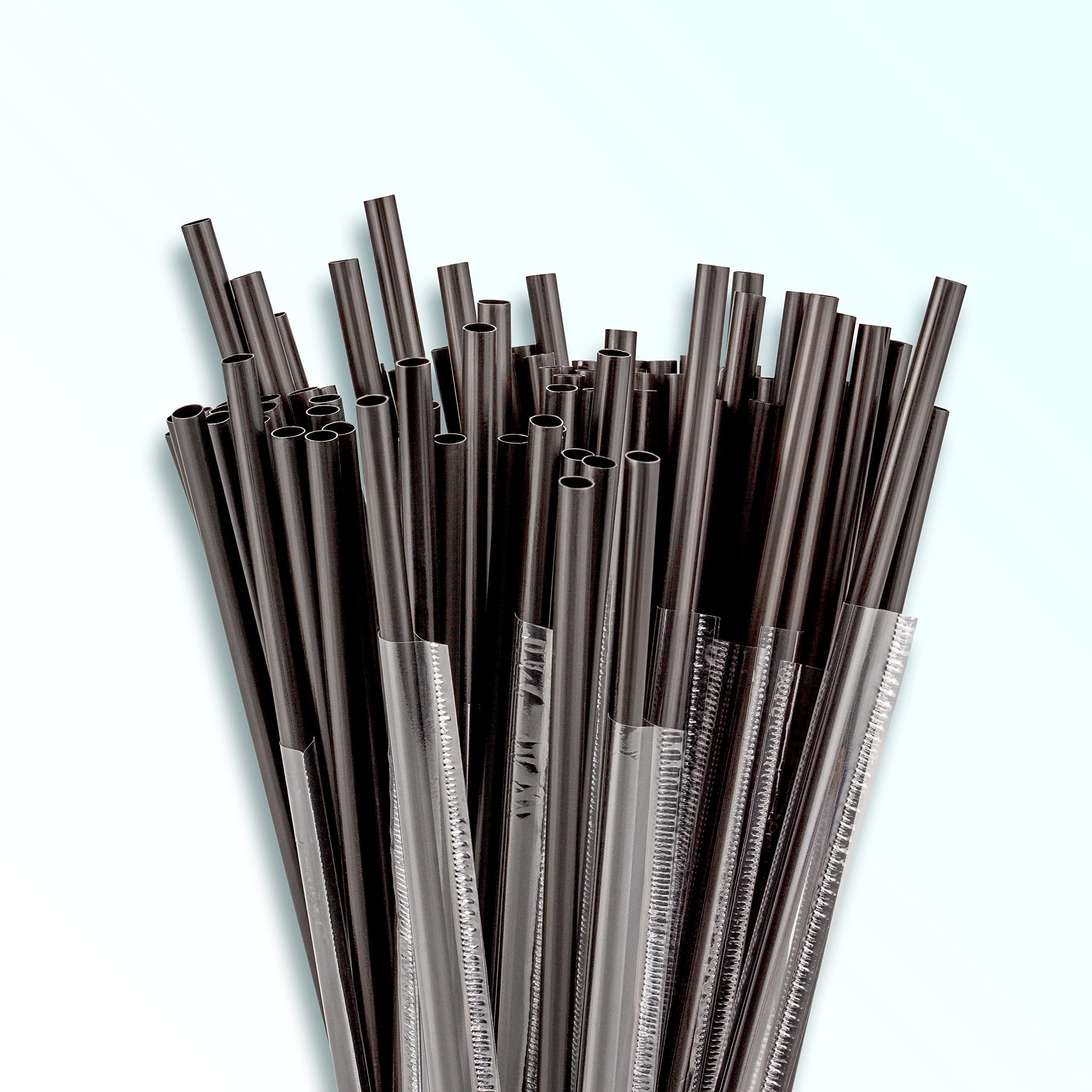 DuraHome Plastic Stirrer Straws Individually Wrapped 1000 Pack, Black 5.75-Inch Sip Drinking Stir Sticks for Cocktails and Coffee, BPA-Free Disposable Restaurant Style, Bulk Set