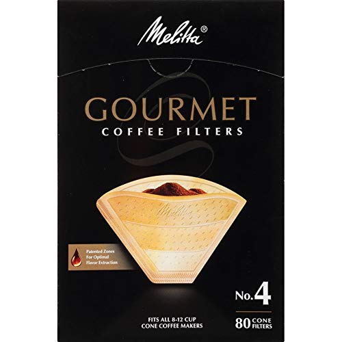 Melitta 4 Gourmet Cone Coffee Filters, Unbleached Natural Brown, 80 Total Filters Count