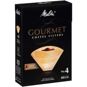 Melitta 4 Gourmet Cone Coffee Filters, Unbleached Natural Brown, 80 Total Filters Count