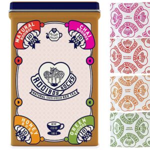 vintage rooibos tea tin 40 variety tea bags gift set - 10 tea bags each of our 4 tea varieties in a nice, ready-to-gift tin can - green & red rooibos tea, honeybush tea & chai rooibos tea sampler set