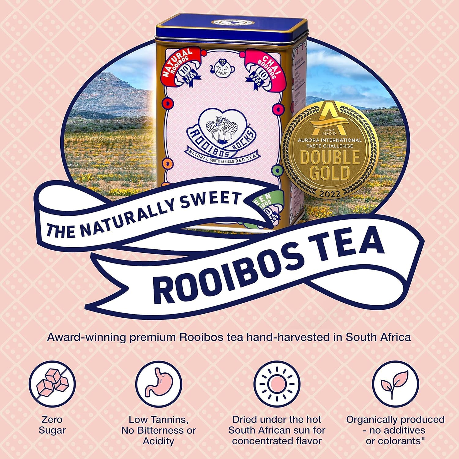 Vintage Rooibos Tea Tin 40 Variety Tea Bags Gift Set - 10 Tea Bags Each of our 4 Tea Varieties in a Nice, Ready-to-Gift Tin Can - Green & Red Rooibos Tea, Honeybush Tea & Chai Rooibos Tea Sampler Set