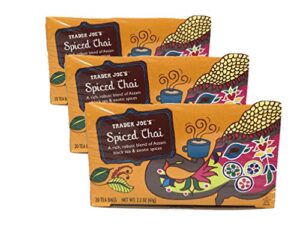 trader joe's spiced chai assam black tea &exotic spices 20 tea bags 2.2 oz. (pack of 3)