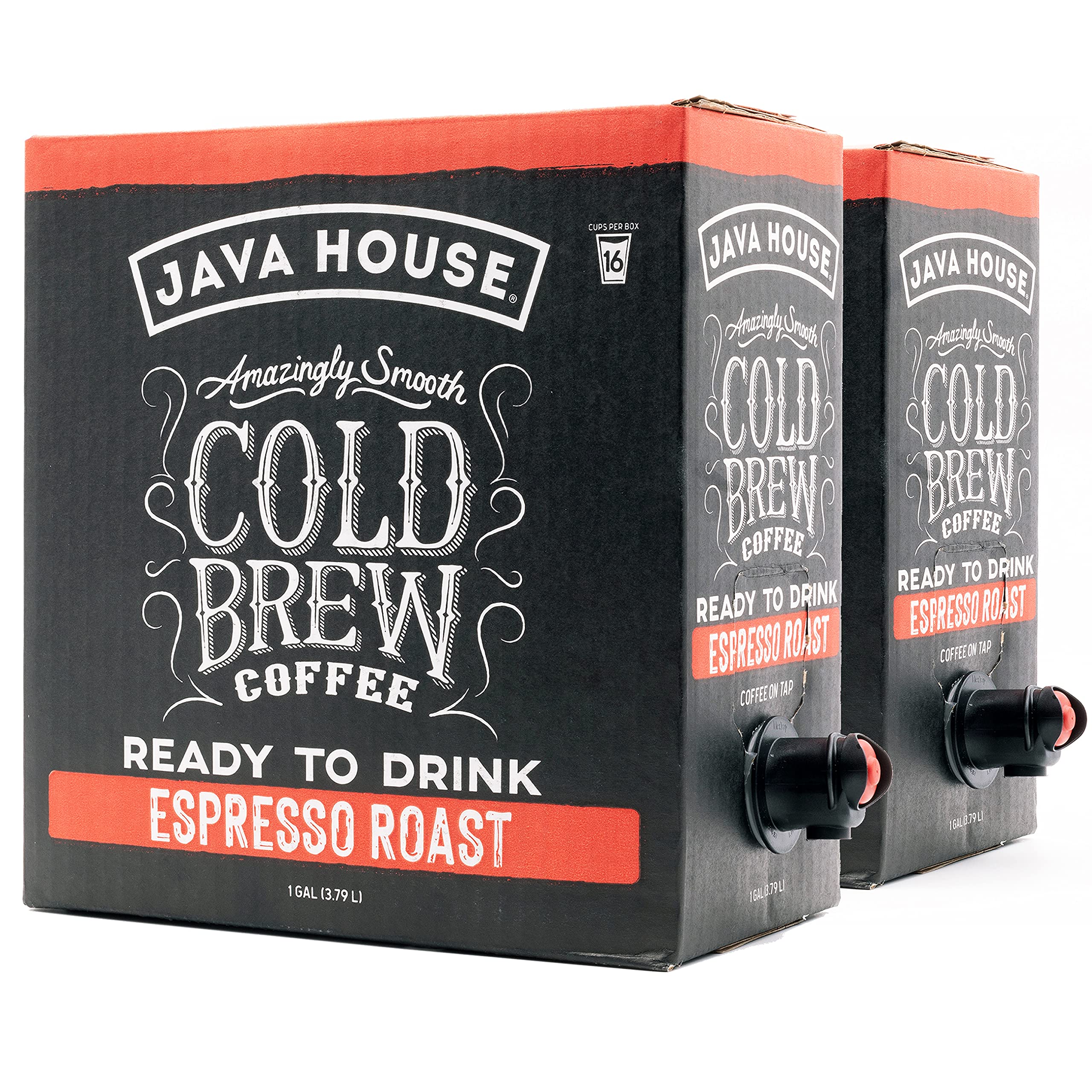 Java House Cold Brew Coffee On Tap, (128 Fluid Ounce Box) Not a Concentrate, No Sugar, Ready to Drink Liquid (Espresso, Pack of 2)