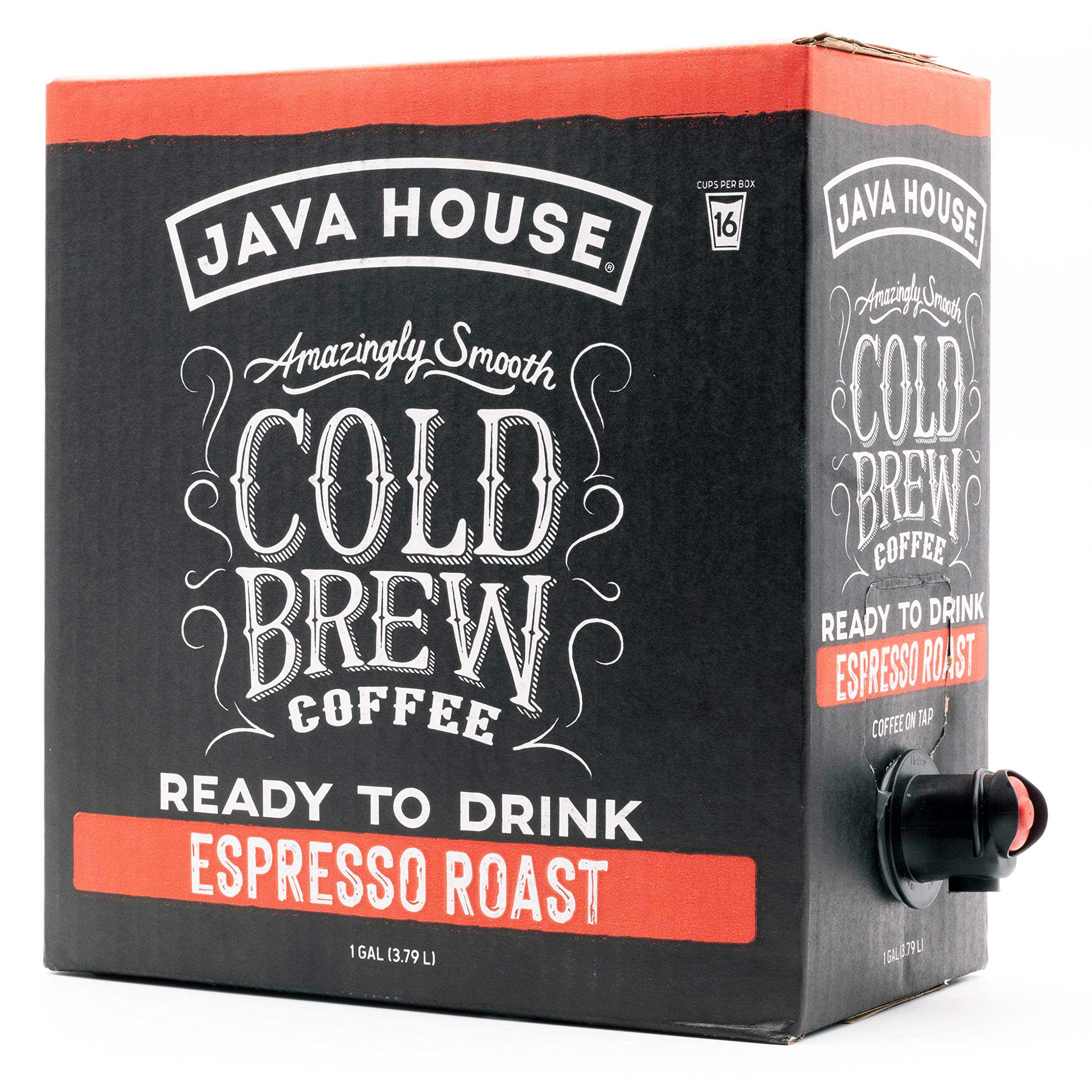 Java House Cold Brew Coffee On Tap, (128 Fluid Ounce Box) Not a Concentrate, No Sugar, Ready to Drink Liquid (Espresso, Pack of 2)