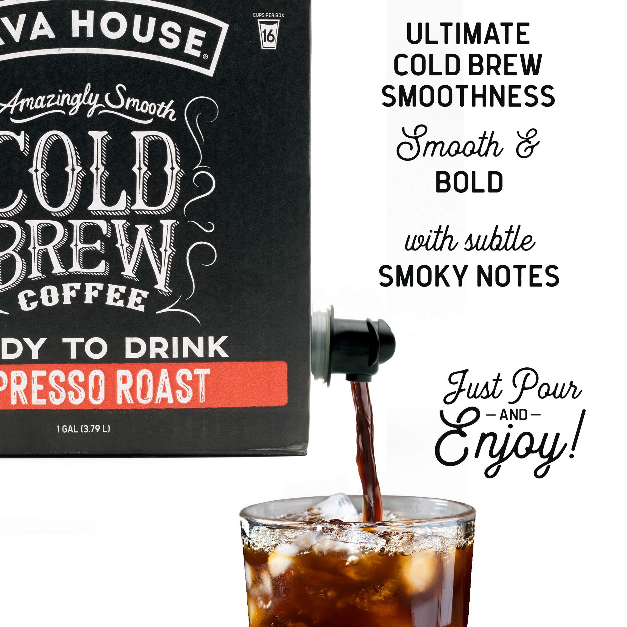 Java House Cold Brew Coffee On Tap, (128 Fluid Ounce Box) Not a Concentrate, No Sugar, Ready to Drink Liquid (Espresso, Pack of 2)