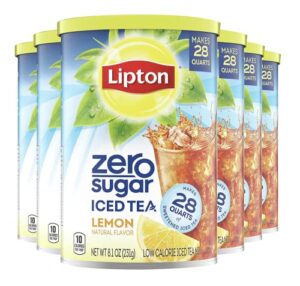 lipton zero sugar for health and wellness, low calorie lemon iced tea mix, makes 28 quarts (pack of 6)