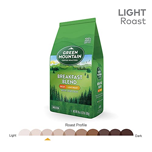 Green Mountain Coffee Roasters Breakfast Blend Decaf, Whole Bean Coffee, Bagged 18 oz