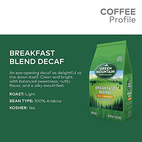 Green Mountain Coffee Roasters Breakfast Blend Decaf, Whole Bean Coffee, Bagged 18 oz