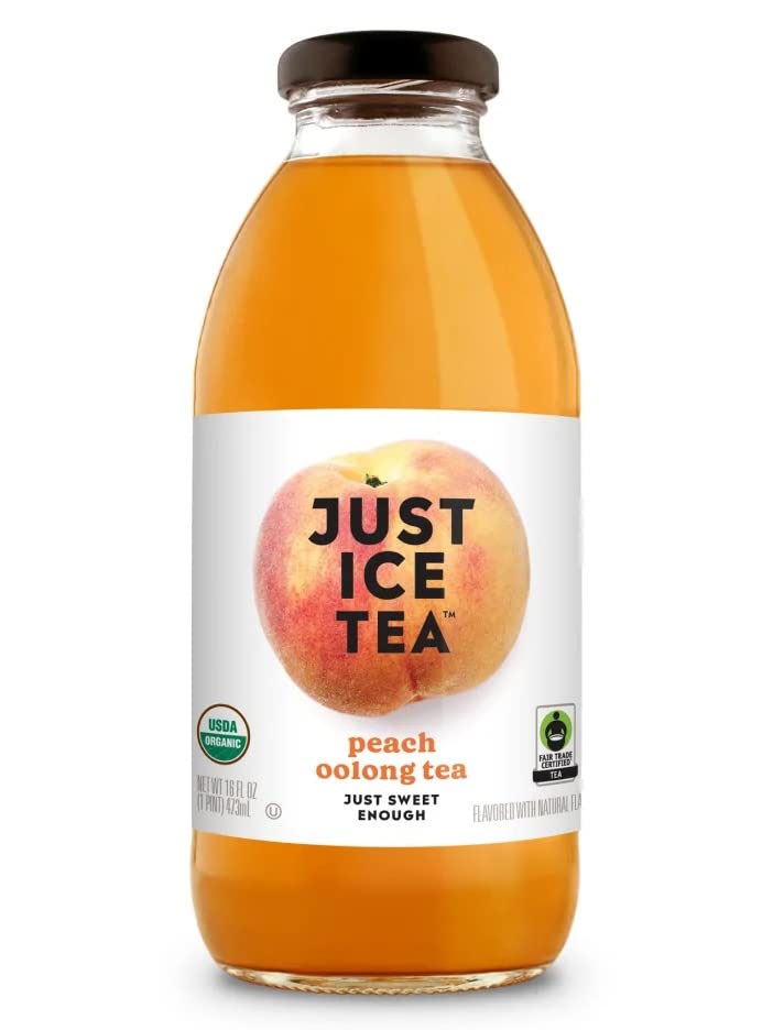 Just Ice Tea Organic Iced Tea, 16 Fl Oz Glass Bottles (Peach Oolong Tea, Pack of 12)