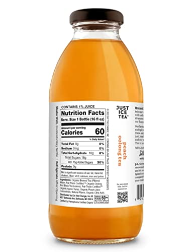 Just Ice Tea Organic Iced Tea, 16 Fl Oz Glass Bottles (Peach Oolong Tea, Pack of 12)