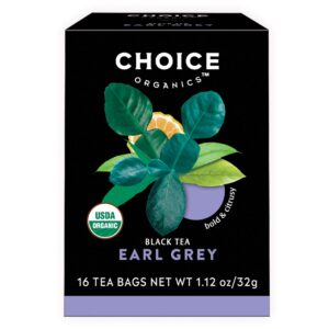 choice organics - organic earl grey tea (6 pack) - with bergamot - fair trade - compostable - contains caffeine - 96 organic black tea bags