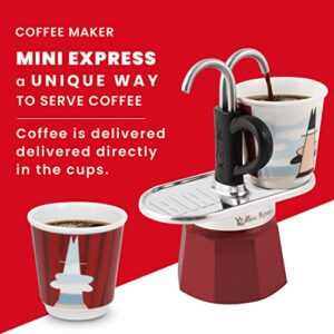 Bialetti - Mini Express Magritte: Moka Set includes Coffee Maker 2-Cup (2.8 Oz) + 2 shot glasses, Red, Aluminium