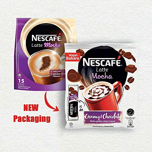 Nescafe 3 in 1 MOCHA Coffee Latte - Instant Coffee Packets - Single Serve Flavored Coffee Mix (15 Sticks)