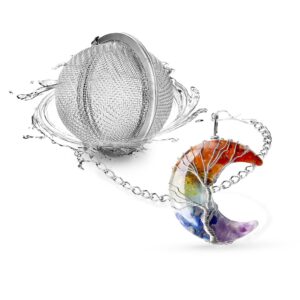 nstagate tea infuser loose leaf tea steeper 7 chakra healing crystal tree life wire wrapped crescent moon pendant tea strainers for loose tea natural reiki spiritual quartz gemstone tea ball