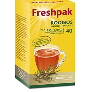 Freshpak Rooibos Tea | 40 Tagless Teabags | Natural Premium Rooibos | Naturally Caffeine Free | Keto Friendly | Rooibos From South Africa | Non GMO