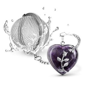 teasanavie tea infuser tea strainers for loose tea amethyst crystal heart pendant tea filter infinity love heart handmade gemstone tea ball with extended chain hook for brew fine loose tea gift