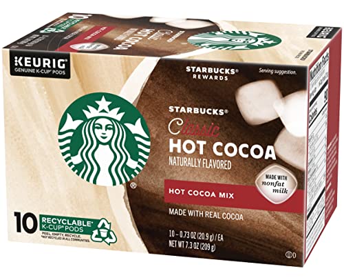 Starbucks Classic Hot Cocoa K-Cup Pods, Made with Real Cocoa & Nonfat Milk, K-Cup Pods for Keurig Brewing System, 10 CT K-Cups Per Box (10 Count (Pack of 2))