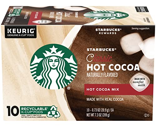 Starbucks Classic Hot Cocoa K-Cup Pods, Made with Real Cocoa & Nonfat Milk, K-Cup Pods for Keurig Brewing System, 10 CT K-Cups Per Box (10 Count (Pack of 2))