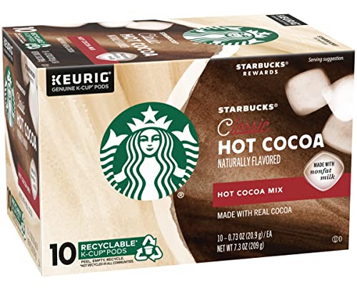 Starbucks Classic Hot Cocoa K-Cup Pods, Made with Real Cocoa & Nonfat Milk, K-Cup Pods for Keurig Brewing System, 10 CT K-Cups Per Box (10 Count (Pack of 2))