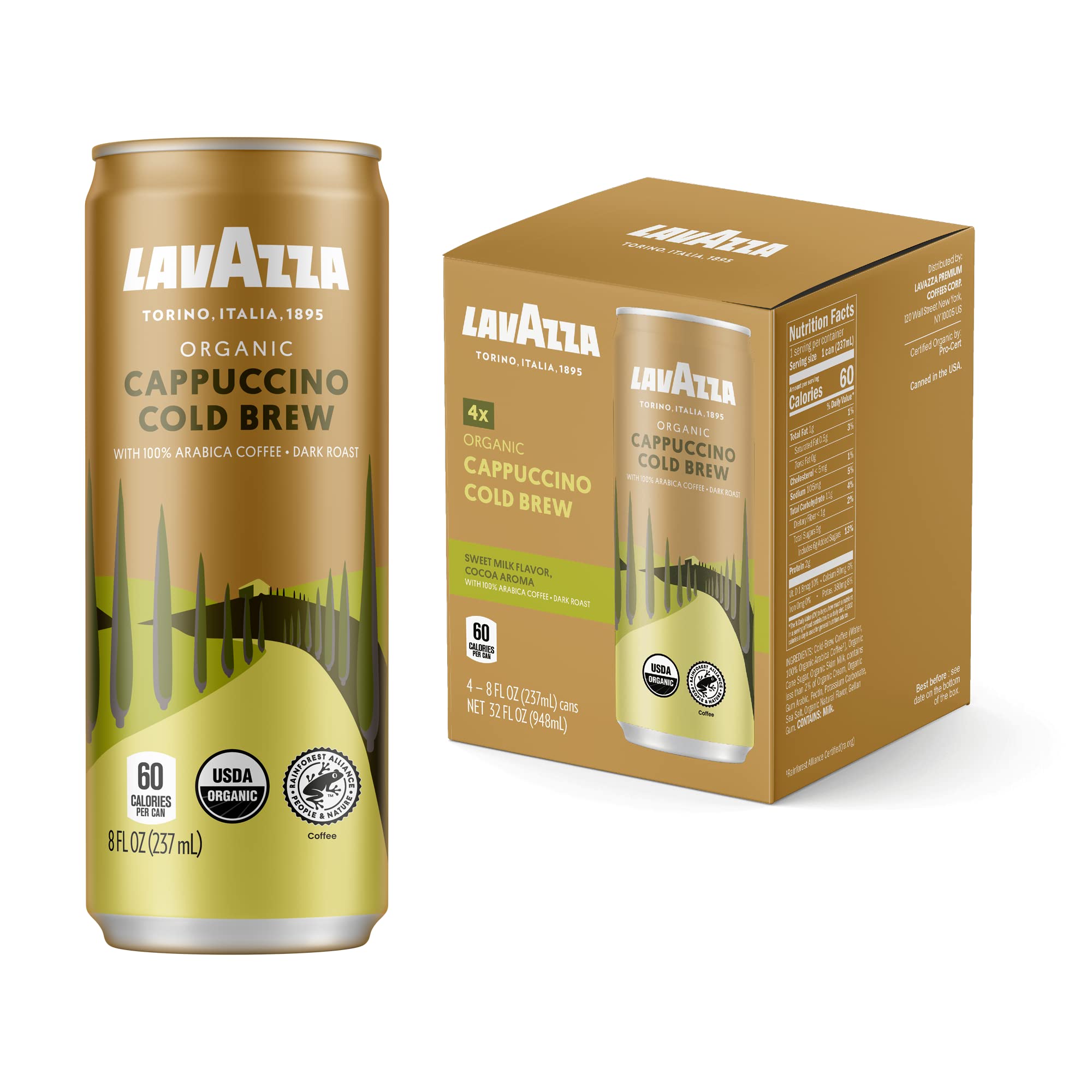 Lavazza Organic Cappuccino Cold Brew Coffee - (8 Fluid Ounce - Pack of 4)