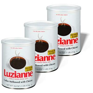 luzianne premium blend ground coffee & chicory, 16 ounce canister (pack of 3)