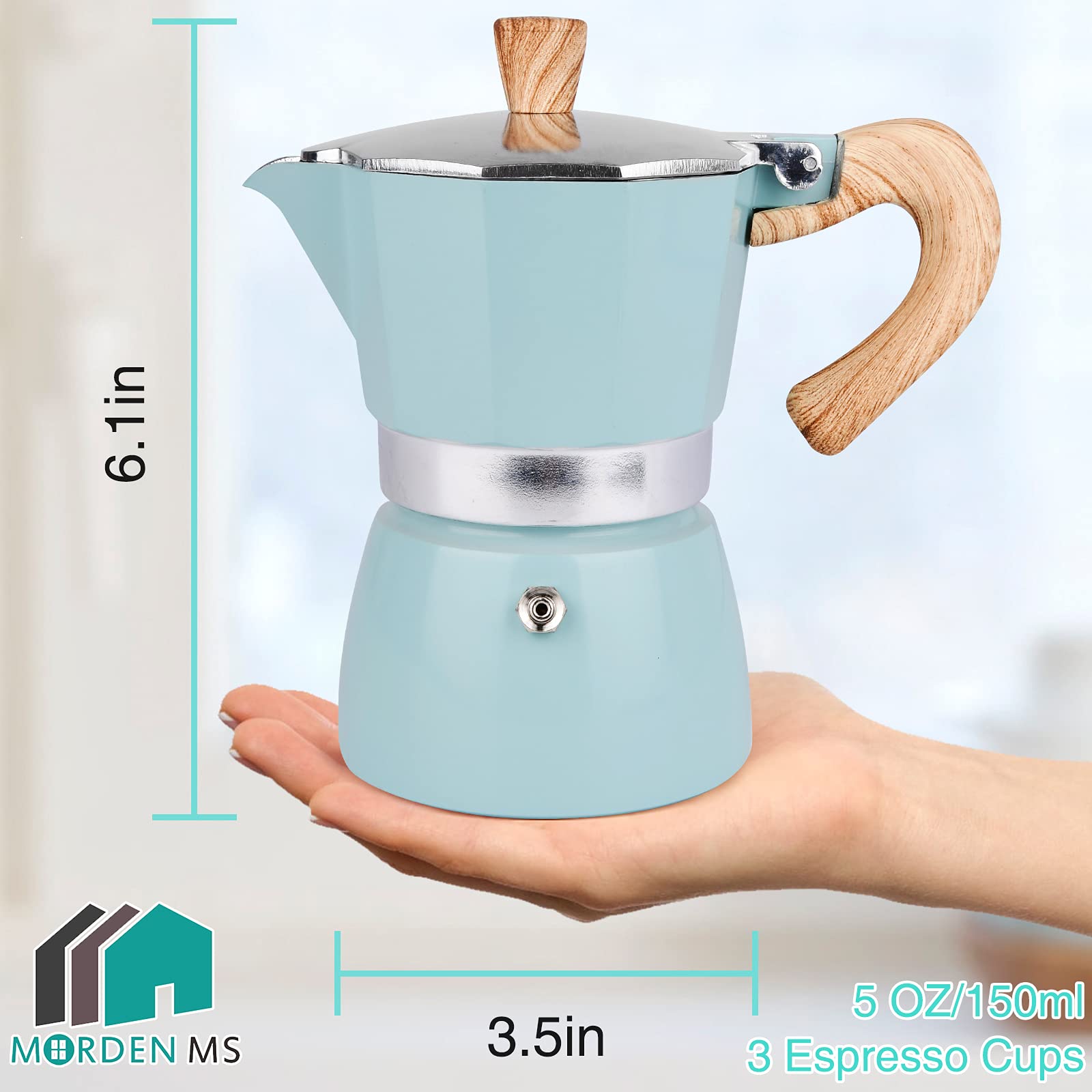 MORDEN MS Moka Pot Stovetop Espresso Maker 3 Cup - 5 oz Italian Coffee Maker, Manual Cuban Coffee Percolator Machine Italian Espresso Greca Coffee Maker for Cappuccino or Latte