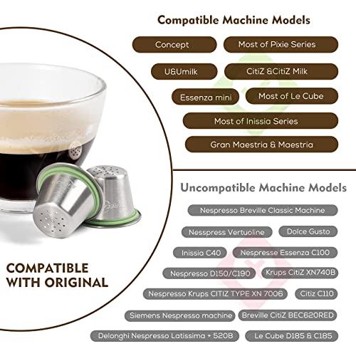 RECAPS Reusable Coffee Filter Capsules Compatible with Nespresso Original 3PCS Refillable Coffee Pods Permanent Coffee Filter Stainless Steel 120PCS Aluminum Foil Lids Coffee Tamper