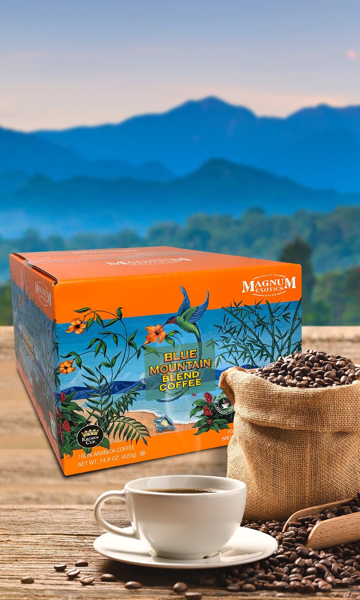 Magnum Exotics Coffee, Blue Mountain Coffee Blend - Light-Medium Roast, Ground Coffee Pods, Single Serve, Made With 100% Arabica Coffee Beans, Freshly Roasted Beans, Mild Acidity - Blue Mountain Blend, 42 Count