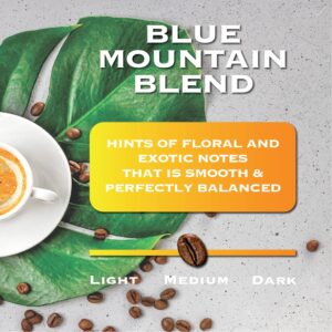 Magnum Exotics Coffee, Blue Mountain Coffee Blend - Light-Medium Roast, Ground Coffee Pods, Single Serve, Made With 100% Arabica Coffee Beans, Freshly Roasted Beans, Mild Acidity - Blue Mountain Blend, 42 Count