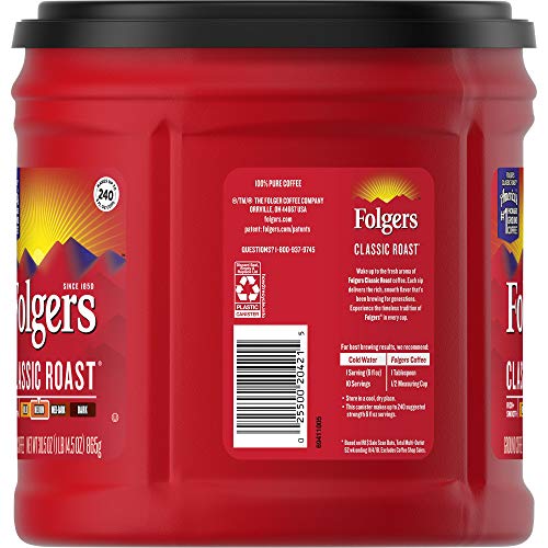 Folgers Classic Roast Medium Roast Ground Coffee, 30.5 Ounces (Pack of 6)