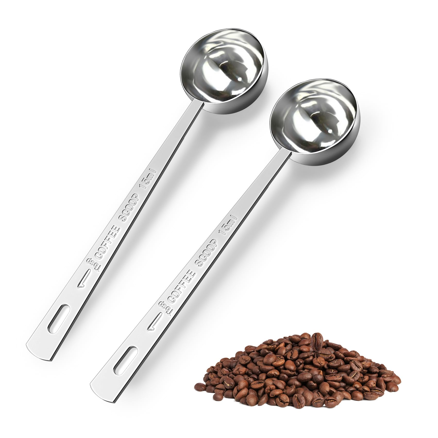 Leyaron Tablespoon Measuring Spoon Set of 2, Coffee Scoop for Ground Coffee, Stainless Steel Coffee Spoons 15ml Long Handle for Coffee Tea Flour Sugar Kitchen