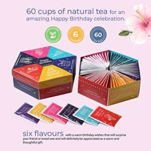 Acorus Happy Birthday Tea Gift Sets | Tea set Birthday Present to Those who we care about | Selection of Fruit, Herbal and Black Tea with Warm Wishes Written all Over the Box | 60 Tea Bags