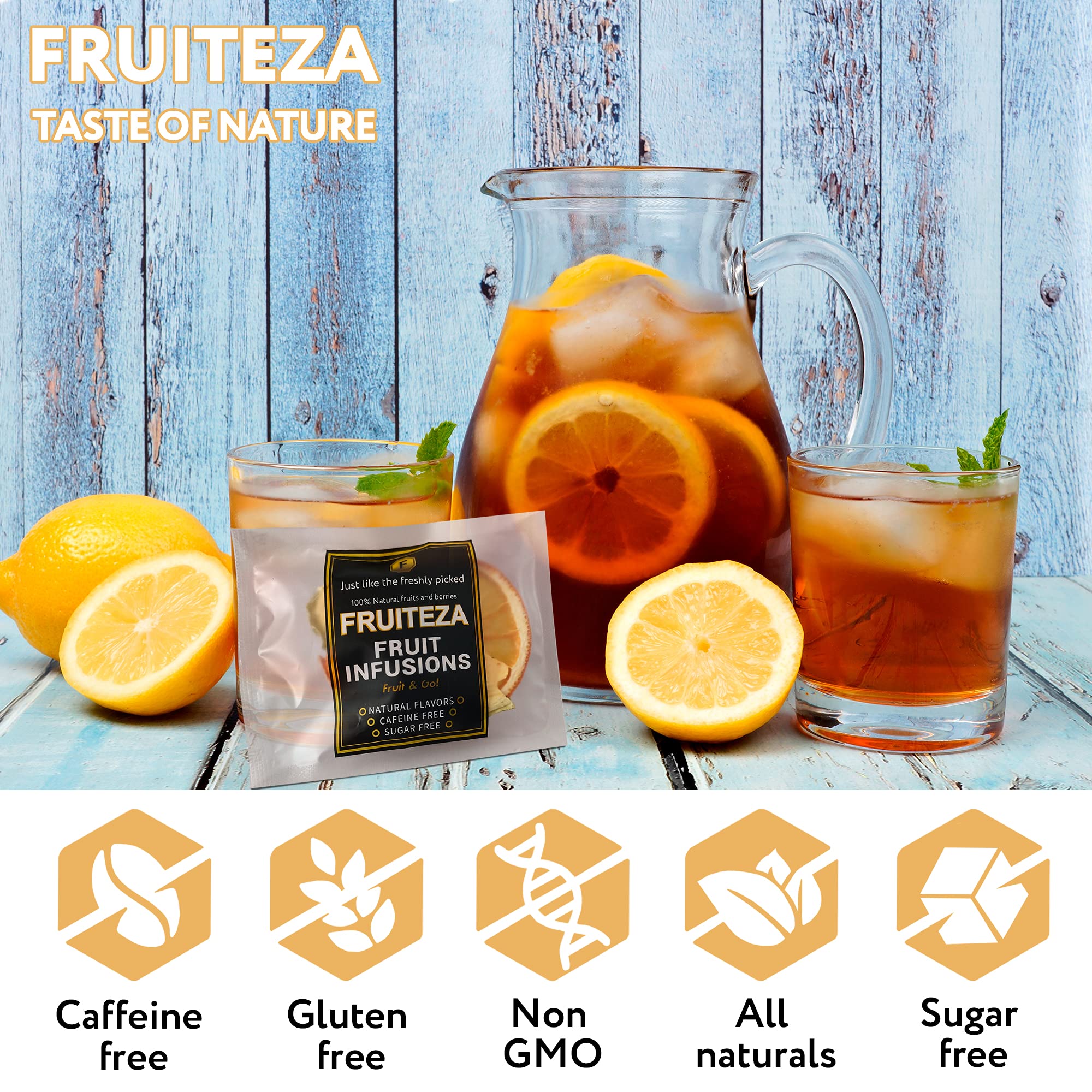 Fruiteza Fruit Infusions - Herbal Tea Bags - Herbal Sampler Variety Pack - Iced Tea Box – Decaf Tea Bags - Assorted Fruit Tea - Passion Fruit Tea Packs – Decaffeinated Immunity Tea – Water Flavoring Cold Brew Bags Tropical Fruits - Unsweetened, 10 Count (