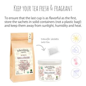 Friendship Organics Vanilla Rooibos Tea Bags, Organic and Fair Trade Herbal 22 Count